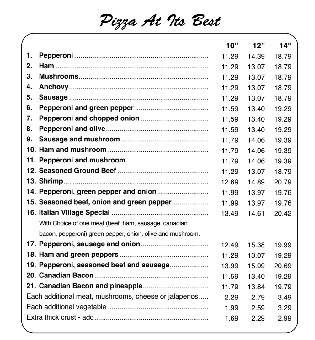 MENU | Italian Village